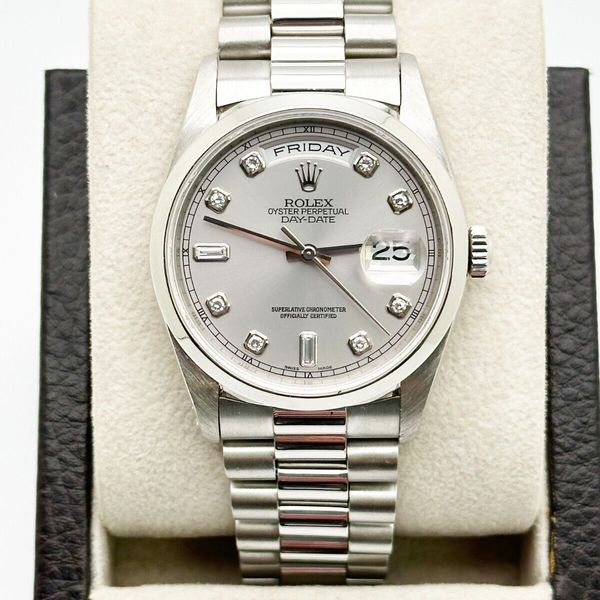 Rolex President Day Date Platinum 18206 Factory Diamond Dial 36mm ...