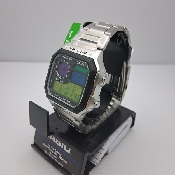 Multi Coloured Casio World Time Illuminator Royale AE-1200WHD Digital ...