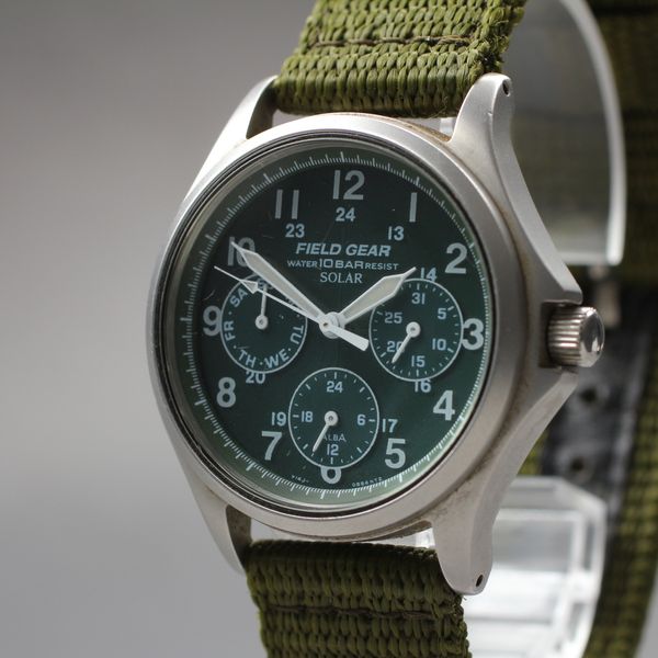 [Near MINT] SEIKO ALBA FIELD GEAR V14J-0B30 Solar Triple Calendar ...