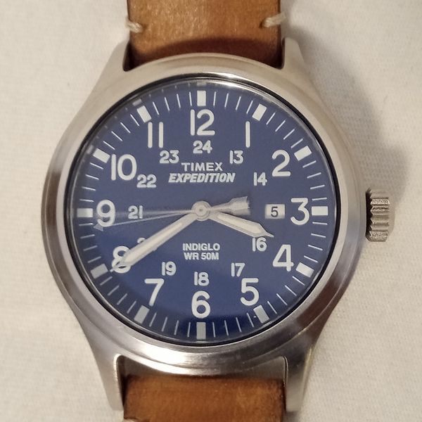 TIMEX Men's Expedition Scout Indiglo WR50M Watch w/Brown Leather Strap ...