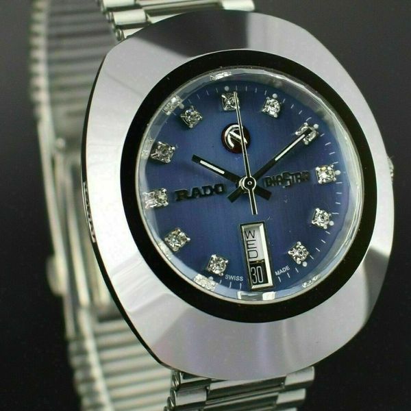 Vintage Rado Diastar Automatic Silver Blue Dial White Diamond Men's Wrist Watch | WatchCharts ...