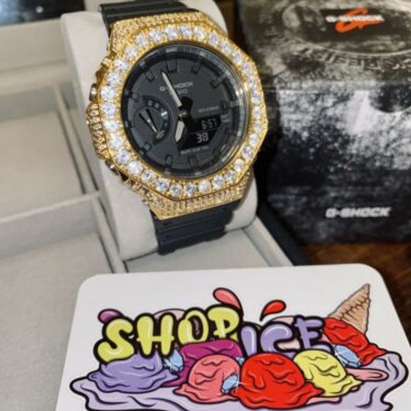 Yellow Gold Iced G-Shock Ga2100 Triple Black | WatchCharts Marketplace