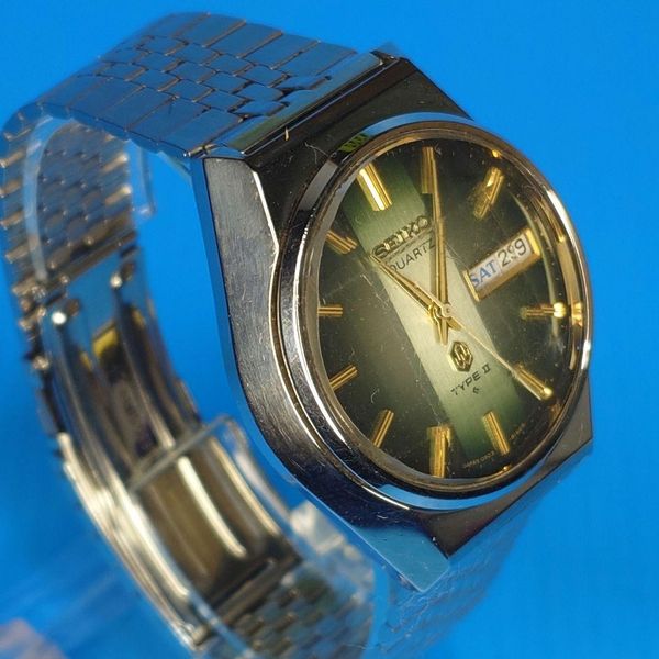SEIKO Type II 0903 8140 Quartz Green Gradient Dial Cut Glass 36mm Watch ...