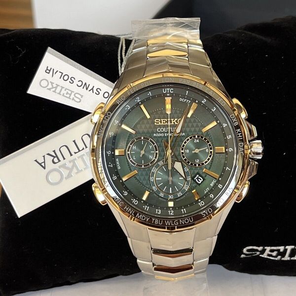 SEIKO Solar RADIO SYNC COUTURA Green Dial Chronograph Men's Watch ...