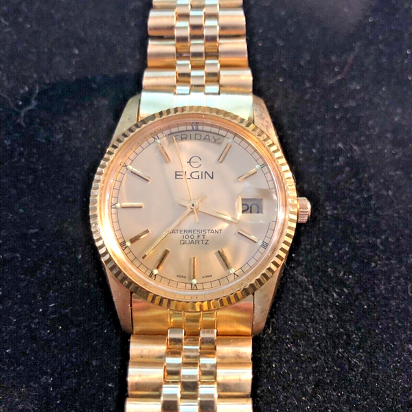 Vintage Mens Elgin President FC400 Day Date Quartz NEW BATTERY Works ...