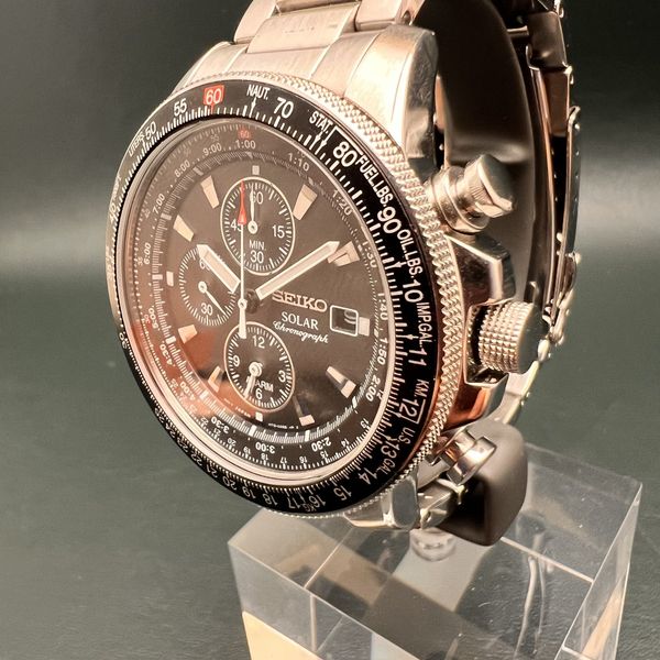 Seiko Solar Chronograph V172-0AC0 43mm Slide-Rule Pilot Watch Capacitor ...