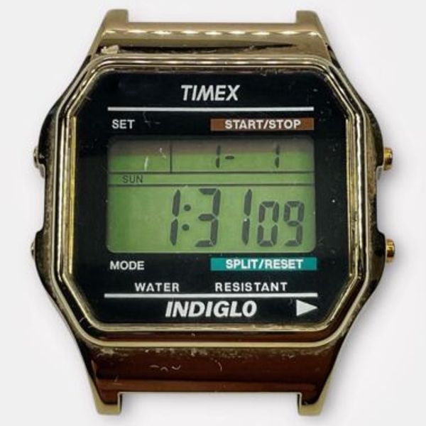 Vintage Timex Indiglo Watch Men Gold Tone LCD Digital Screen Works Needs Band | WatchCharts ...