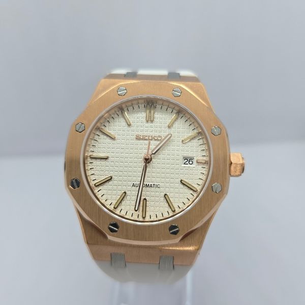 Seiko Mod AP Audemars Piguet Royal Oak Automatic Rose Gold White Dial ...