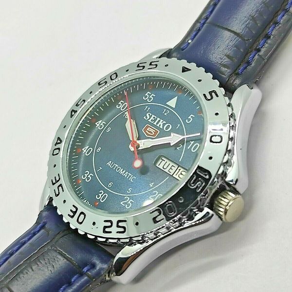 Vintage Seiko 5 Automatique Transparent Homme Poignet Montre Bleu ...
