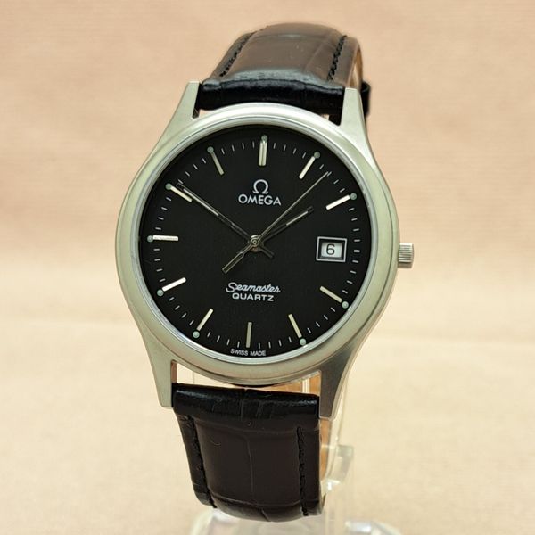 Vintage Omega Seamaster Black Dial 1425 Date Quartz Men's Swiss Watch ...