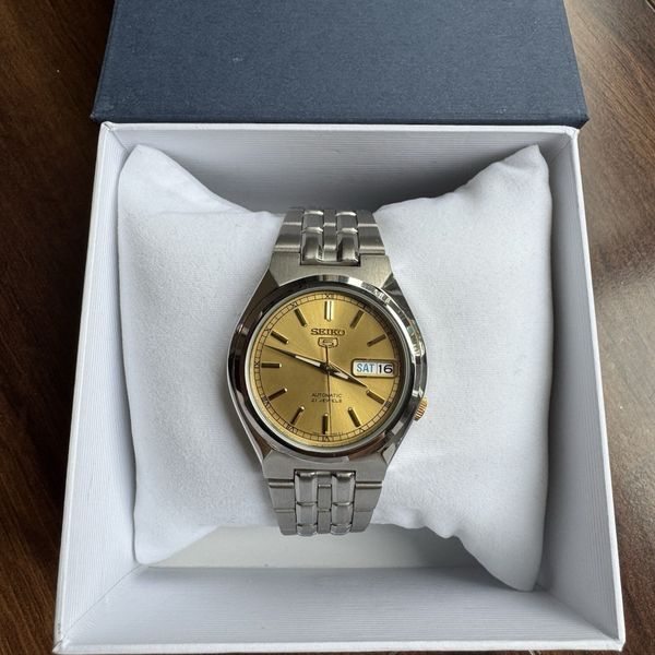 Seiko 5 Sports SNK303 Gold Day Date Men Automatic Watch 7S26-01T0 RARE ...