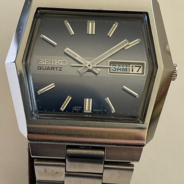 Vintage Seiko 3803-5000 Quartz French Date Blue Dial Seiko TV Style ...