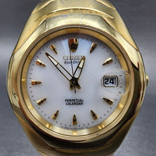 Citizen Eco-Drive Perpetual Calendar Watch Men 38mm White Dial Gold ...