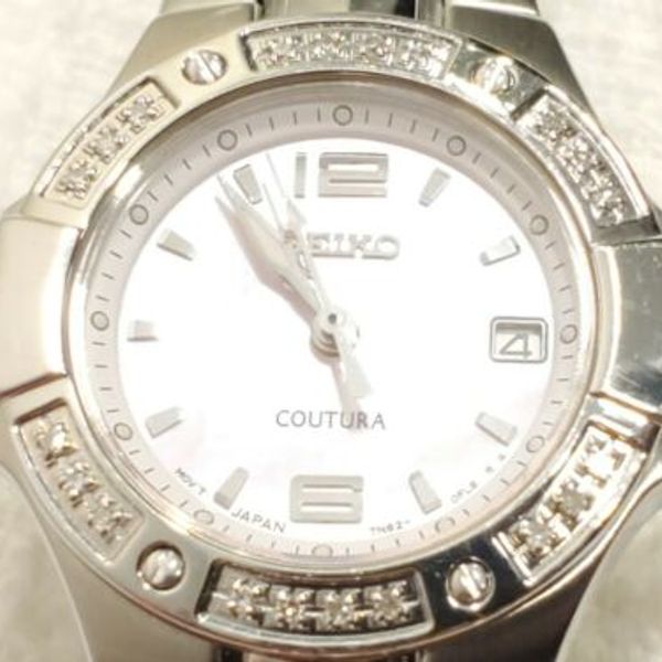 Seiko Coutura Date Quartz Watch Pink Dial Diamond Bezel Sapphire ...