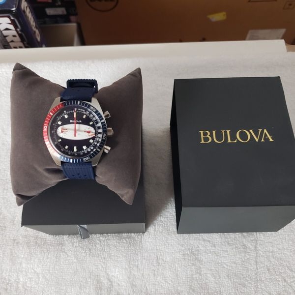 Bulova Men's Quartz Chronograph A Surfboard Blue Silicone Band Watch ...