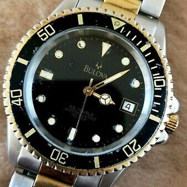 BULOVA DIVERS SUBMARINE 1D16M Gold & Stainless Steel Automatic MENS ...