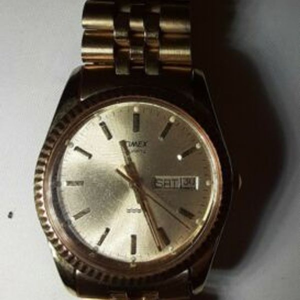 1989 Timex 395 La Cell Water Resistant Gold Tone SS Men's Watch w/ Gold ...