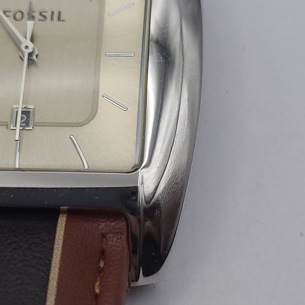 Fossil Tank Watch Women Silver Tone Date Leather Band FS-4509 New ...