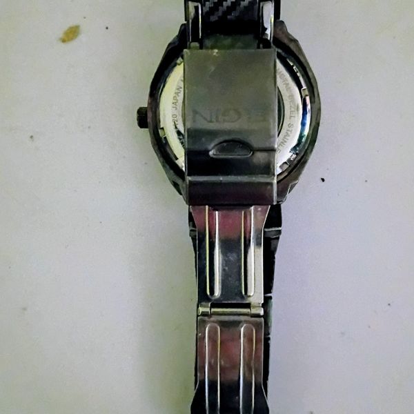 Elgin Men's Automatic Skeleton Watch Black Dial Carbon Fiber Strap open ...