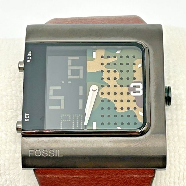 Fossil JR-9462 Digital Watch Black Camo Digital Wristwatch Stainless ...