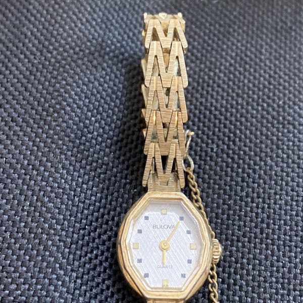 Vintage BULOVA Goldtone Watch Safety Chain New Battery | WatchCharts ...