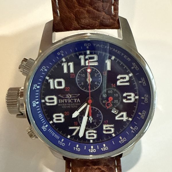 Invicta Force Lefty Chronograph Blue Dial Brown Leather Men's Watch ...