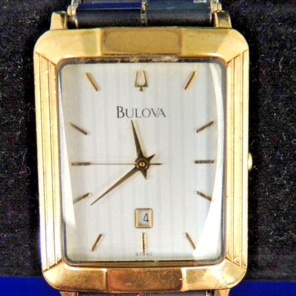 Bulova Men's Gold Tone Rectangular Dress Watch "As Is" (41568-Time-MO ...