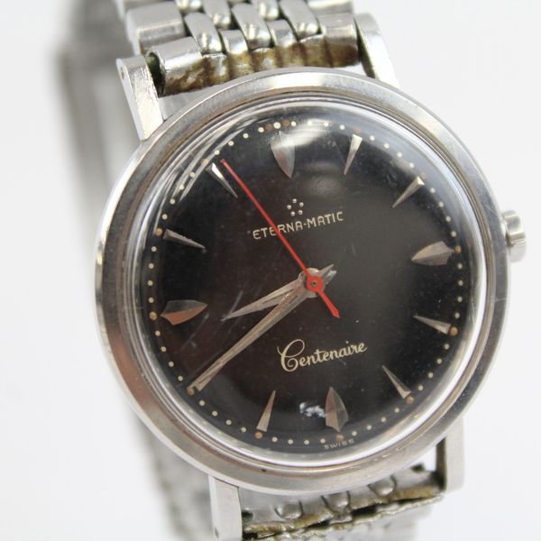 Mens Vintage Eterna Matic Centenaire Steel Watch Automatic Working ...