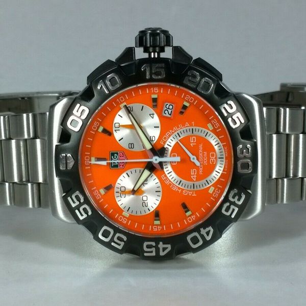 TAG Heuer F1 Formula 1 Chronograph Mens Quartz Watch Orange Dial ...