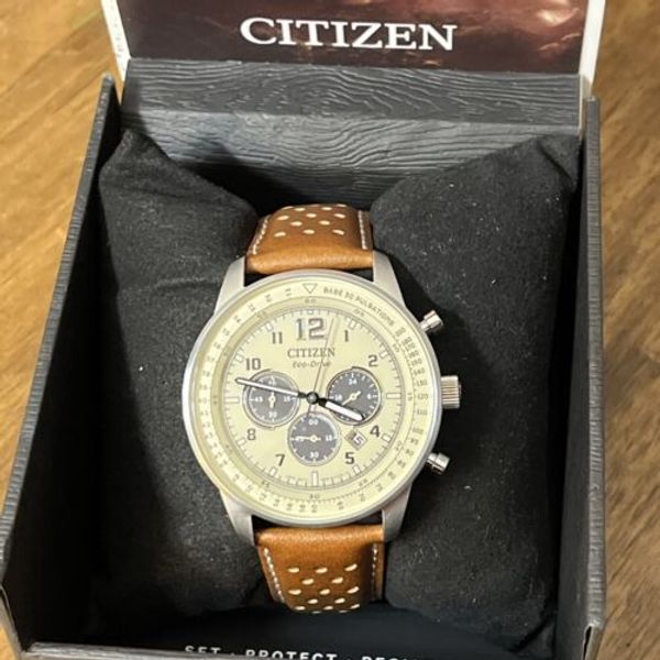 CITIZEN Eco-Drive Brown Leather Chronograph Men's Watch - CA4500-08X ...