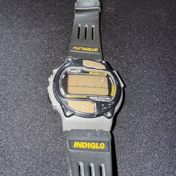Vintage Timex Stealth Watch Men Black Indiglo 100M Timer Date Needs ...