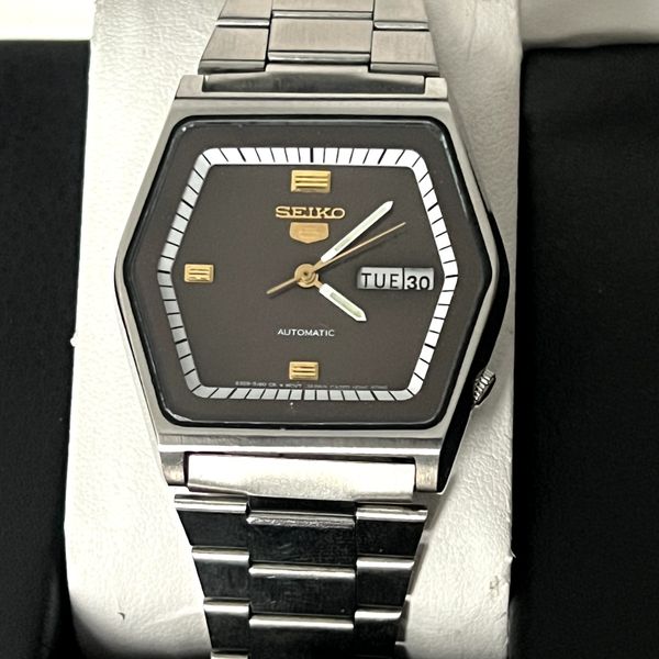 Seiko 5 Hexagon 6309 513B Rare Black Hex Dial Day Date 37MM Vintage ...