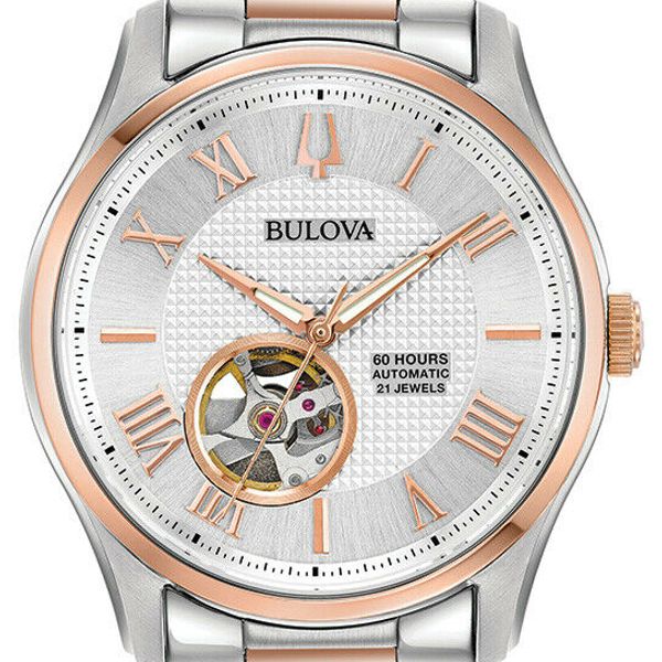 Bulova Men's Automatic Open Heart Window Rose Gold Accents 42mm Watch ...
