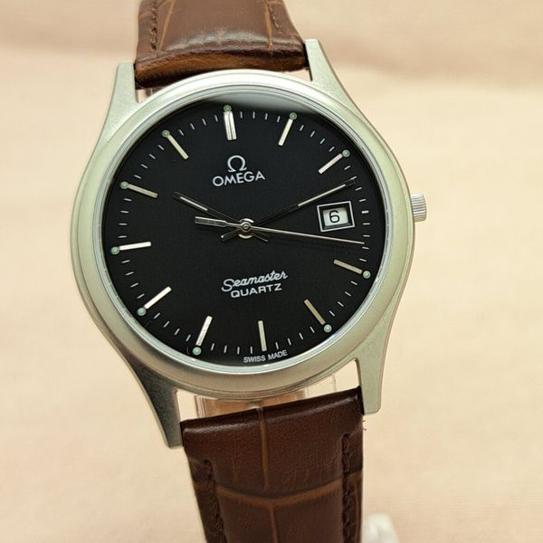Vintage Omega Seamaster Black Dial 1425 Date Quartz Men's Swiss Watch ...