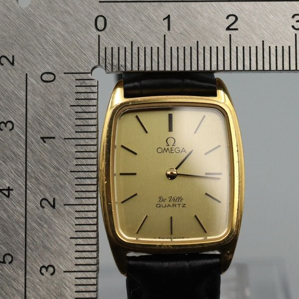 *N MINT* Vintage OMEGA De Ville Cal.1350 Quartz Gold Dial Rectangle ...