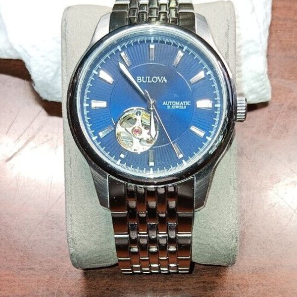 Bulova 96A189 men's watch. Blue dial | open heart | automatic and hand ...