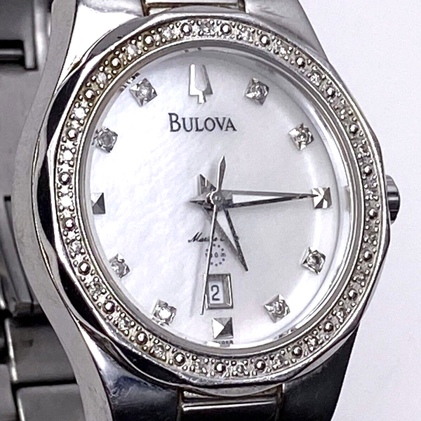 BULOVA MARINE STAR 96R58 MOP DIAL 32 DIAMONDS 10ATM BRACELET BAND ...
