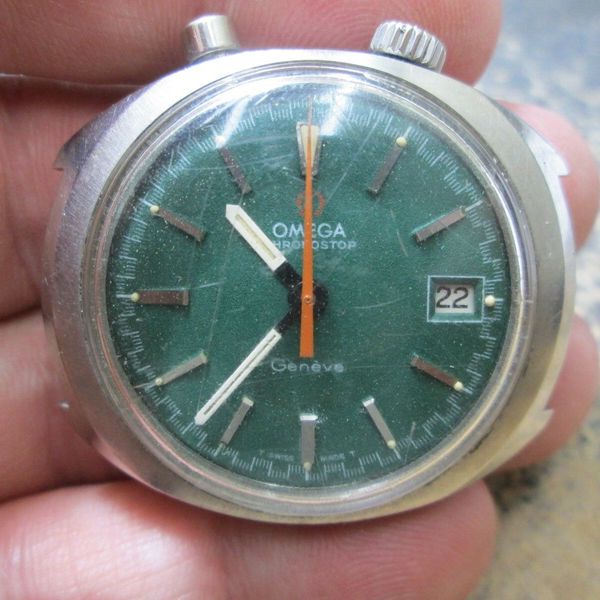 Omega CHRONOSTOP GREEN DIAL DRIVERS STAINLESS SCREW BACK MENS Running ...