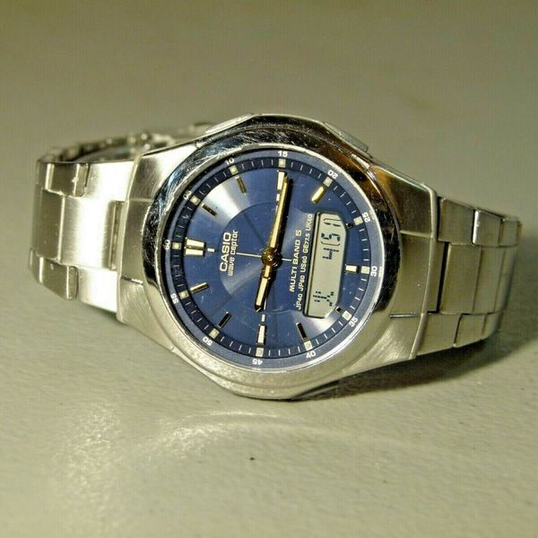 MENS CASIO WVA M480 BLUE SILVER WAVE CEPTOR TOUGH SOLAR QUARTZ WATCH ...