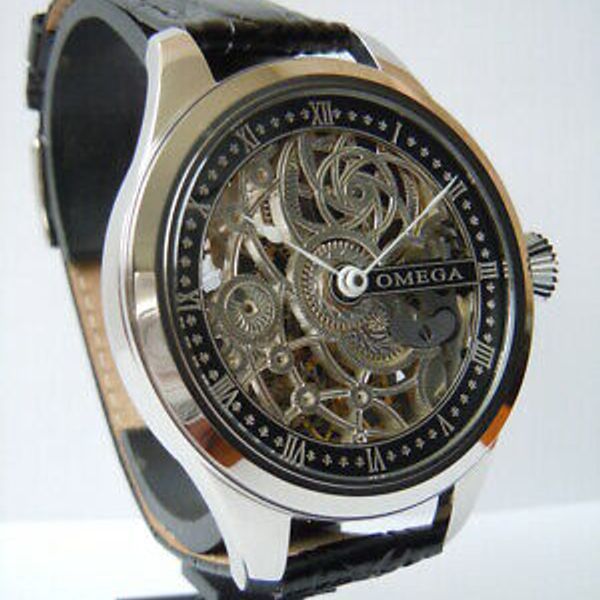 OMEGA SWITZERLAND WATCH Mens SKELETON ENGRAVING Wristwatch ...