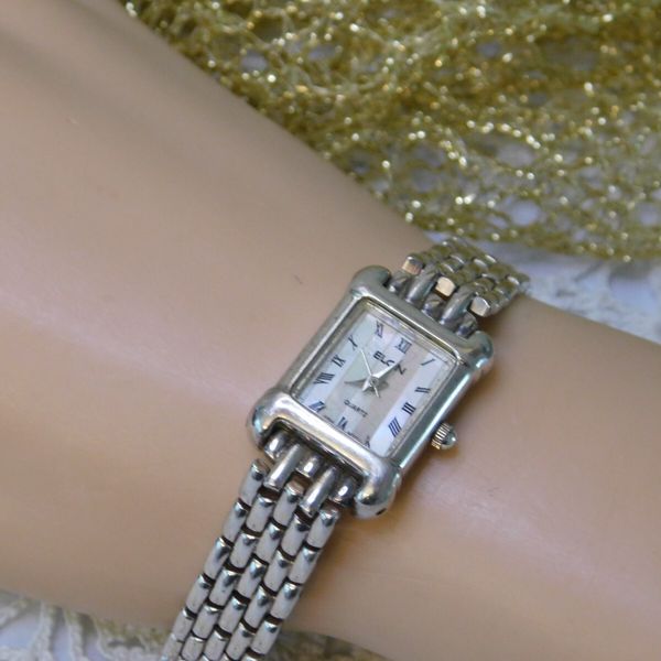 Elgin Sterling Silver Ladies Bracelet Watch Mother of Pearl 925 ...