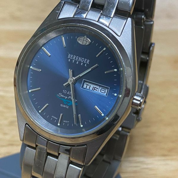 Berenger Steel Sting Ray Mens 100m Silver Blue Analog Quartz Watch~New ...
