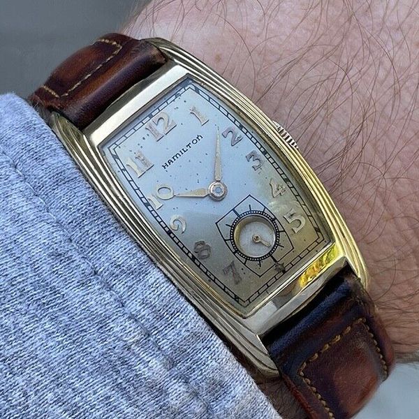 Hamilton Linwood Art deco Curved Stepped Case Vintage Wrist Watch 14k ...