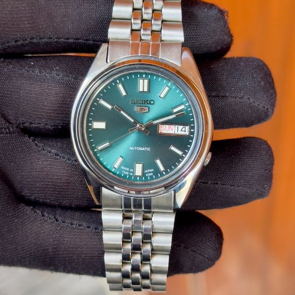 Seiko 5 Automatic DarkGreen Dial Silver Band SNXS Men's wrist Watch ...