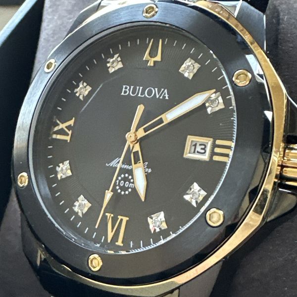 Bulova Marine Star Quartz Diamond Black Dial Men's Watch 98D176 ...