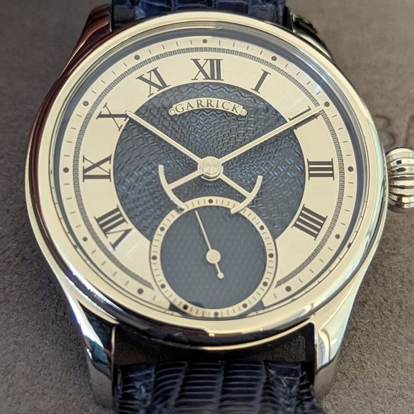 GARRICK S4 Engine turned Blue dial & exhibition case back ...