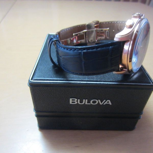 BULOVA 97B170 WILTON CLASSIC 46.5MM BLUE DIAL & STRAP CHRONOGRAPH MENS ...