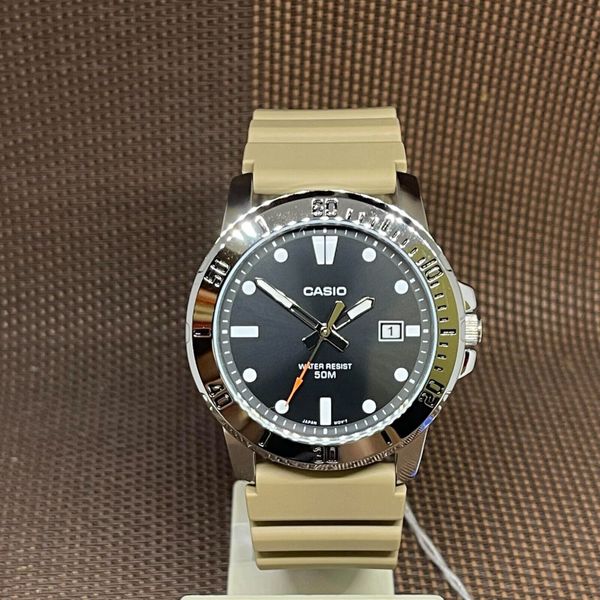 Casio MTP-VD01-5E Beige Resin Black Dial Analog Quartz Sporty Men's Casual Watch | WatchCharts ...