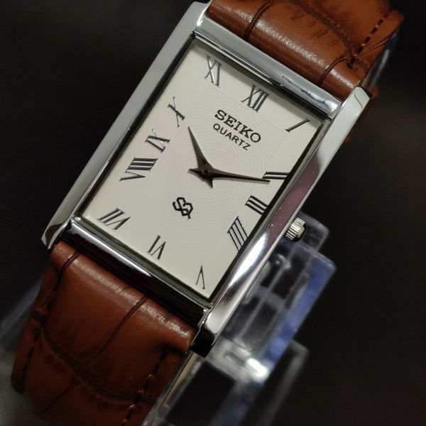Seiko Quartz Slim Men's Wrist Watch Roman Dial Japan Made Rectangle ...