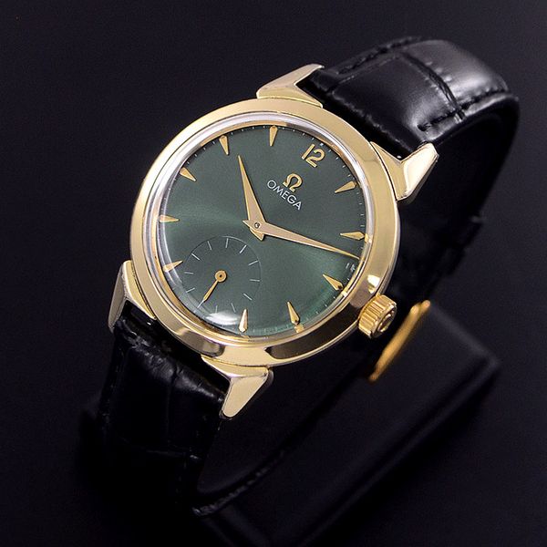 VINTAGE OMEGA SMALL SECONDS GOLD CAP MANUAL WINDING EMERALD DIAL MEN'S ...